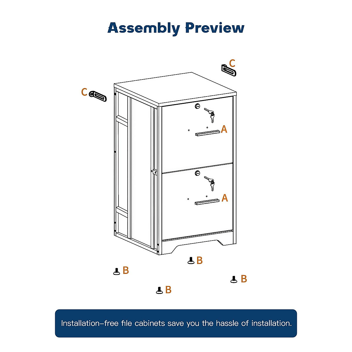 AODK File Cabinet Fully Assembled Filing Cabinet for Home Office, Small File Cabinets with Lock, Office Storage Cabinet 2 Drawer for Legal/Letter/A4 File, Black