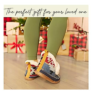 Dearfoams Women's Alpine Moritz Outdoor Arch Support House Shoe Bootie Slipper, Navy Multi, 11-12