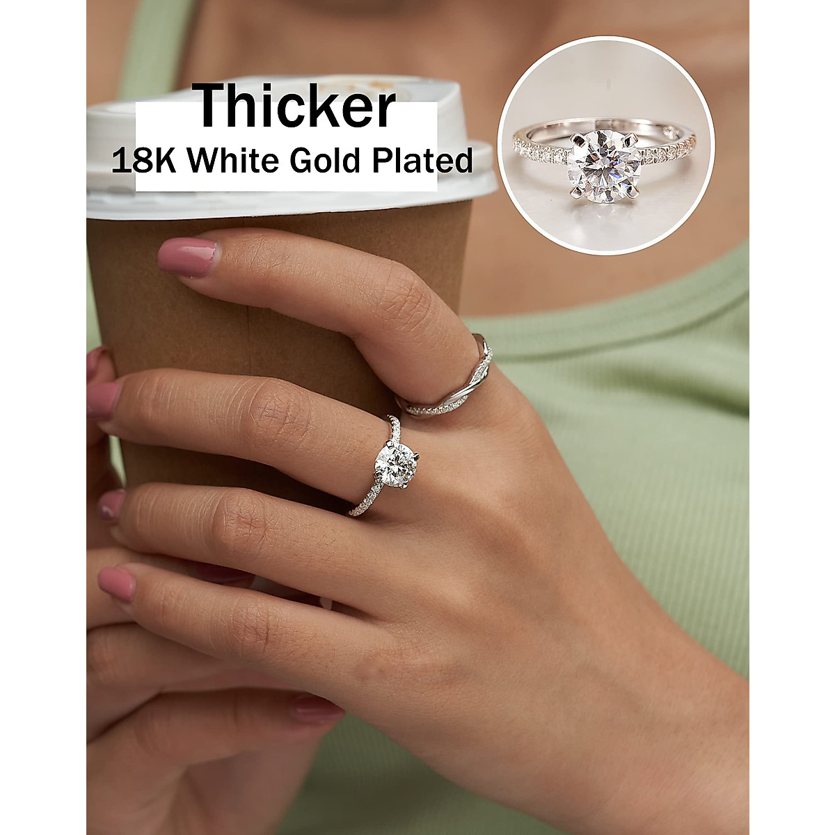 Oivley Moissanite Engagement Rings for Women D Dolor Lab Created Diamond Moissanite Wedding Promise Rings for Her 925 Sterling Silver Rings for Women with 14K White Gold Plated40, Gemstone, Created