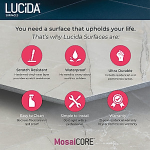 Lucida Surfaces Luxury Vinyl Floor Tiles | Glue Down Adhesive Flooring | Marble Look Hexagon Shaped Tile | MosaiCore | Single Sample Tile