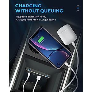 Foruly for Tesla Model Y 3 2021 2022 2023 USB Hub 6 in 1 Accessories Docking Station, Car Accessories of Center Console Smart Sensor Provides Charging & Data Transfer for Smart Phones