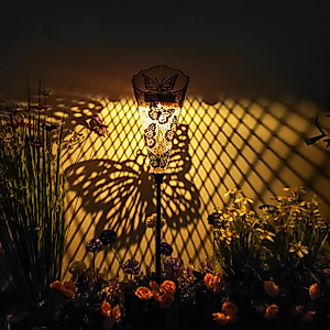 Elfengarden Solar Outdoor Lights, Butterfly Solar Lights Outdoor Waterproof,Warm White Led Metal Solar Garden Lights,Yard Porch Backyard Garden Decor Landscape Lighting