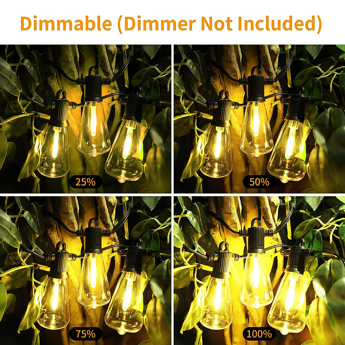 ZOTOYI Outdoor String Lights 25FT, Waterproof IP65 Patio Lights with 13 Shatterproof ST38 LED Bulbs(1 Spare), Outside Hanging Lights Dimmable for Backyard, Bistro, Cafe, Garden 2700K Warm White