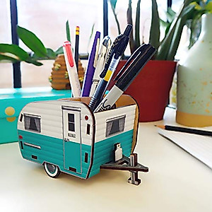 Genuine Fred Happy Camper Vintage Camper Pencil Holder, White and Blue (5242680)