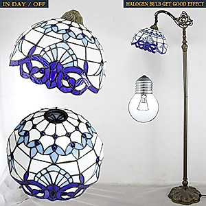 WERFACTORY Tiffany Floor Lamp Navy Blue White Stained Glass Arched Lamp 12X18X64 Inches Gooseneck Adjustable Corner Standing Reading Light Decor Bedroom Living Room S003B Series