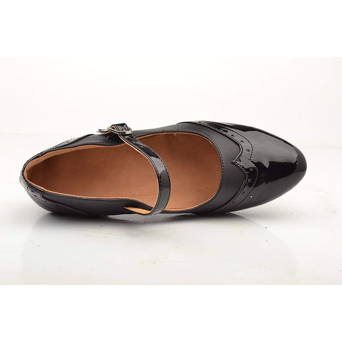 TDA Women's Comfort Low Heels Black PU Leather Mary Janes Latin Modern Dance Shoes 8 US