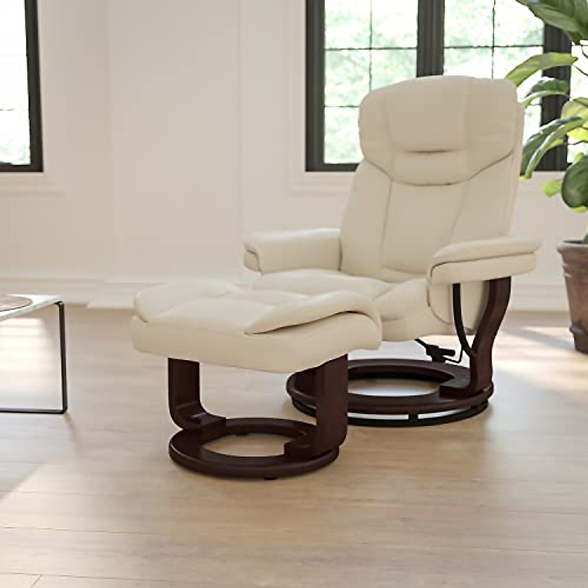 Flash Furniture Recliner Chair with Ottoman | Beige LeatherSoft Swivel Recliner Chair with Ottoman Footrest
