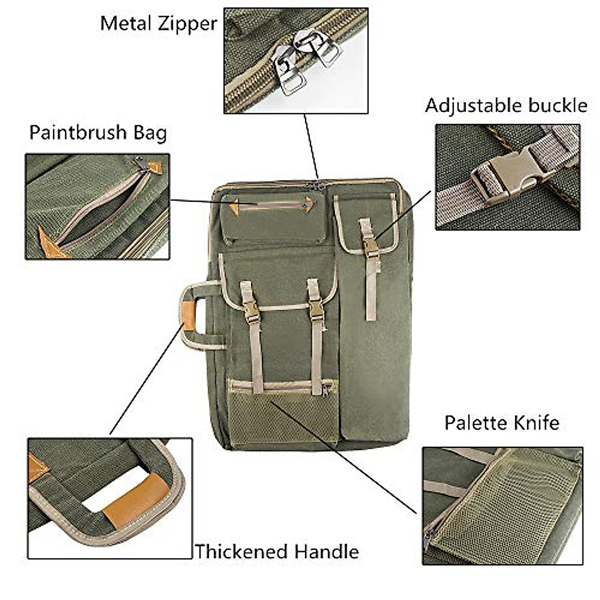 Tanchen 4K Canvas Artist Portfolio Carry Shoulder Bag Multifunctional Drawboard Bags for Drawing Sketching Painting (Army Green)