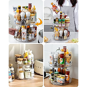 Roninkier 2-Tier Clear Lazy-Susan Turntable – 11-Inch Pantry Spice-Rack Cabinet-Organizer – Plastic Lazy Susan Makeup Organizer for Bathroom Countertop