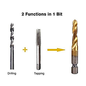6pcs Tap Drill Bits Set, HSS M3-M10 Coated Combination 1/4" Hex Shank Screw Thread Metric Tap Drill
