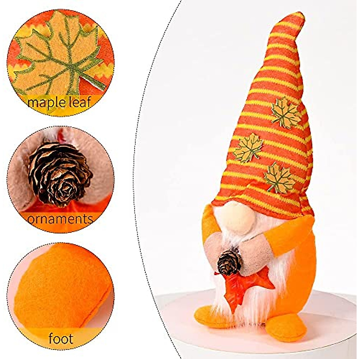 Sunflower Gnome 2Pcs Summer Fall Harvest Plush Gnomes Thanksgiving Decorative Doll Orange Maple Leaf Pumpkin Pine Cone Garden Decoration Home Farmhouse Kitchen Decor Bee Shelf Tiered Tray Ornaments