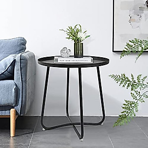 ECOMEX Patio Side Table, Round Outdoor Metal Side Table Small Sofa End Table, Patio Waterproof Accent Coffee Table for Living Room Bedroom Garden Balcony Patio(Black)
