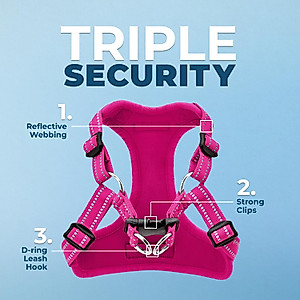 Best Pet Supplies Voyager Adjustable Dog Vest Harness Breathable No Pull Harness for Small, Medium, Large Dogs, Heavy Duty Harness for Walking, Jogging, Easy Step-In, Reflective Stripes - (Fuchsia), S