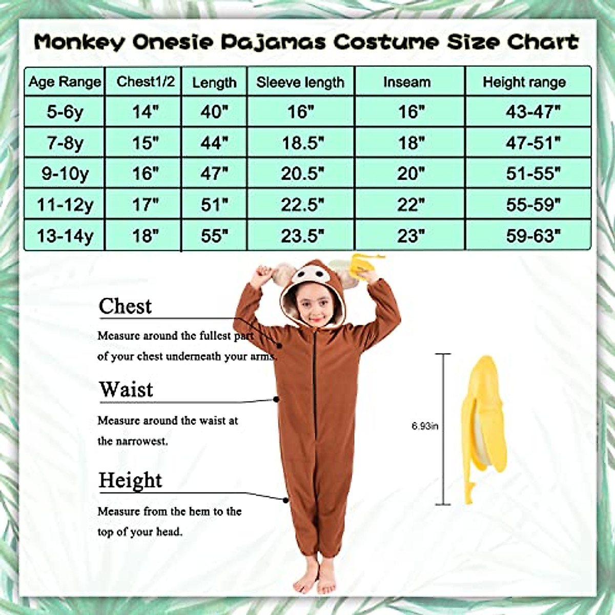 Kids Monkey Onesie Costume Boys Girls Animal Monkey Onesies Christmas Suit for Child Toddler with Banana Accessories