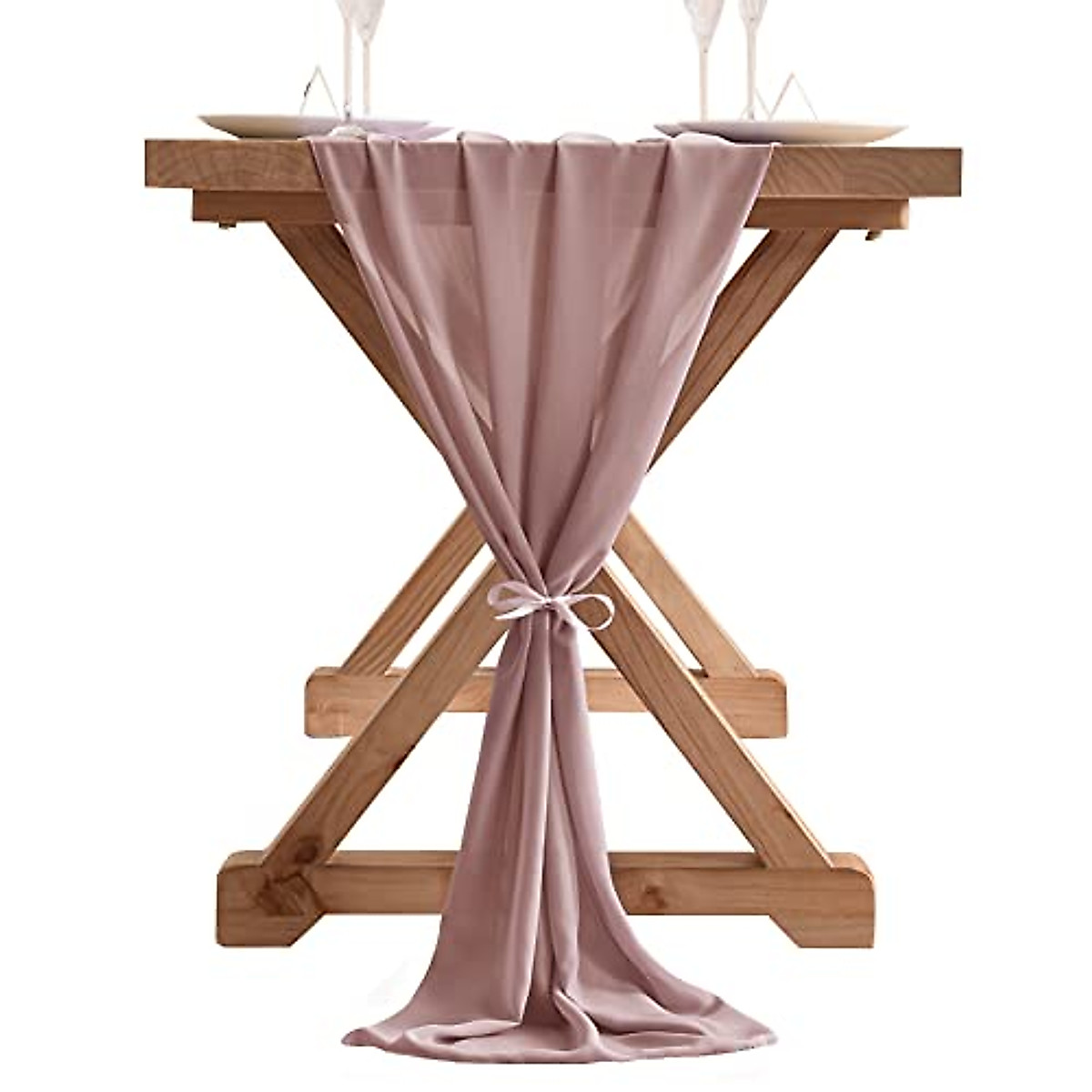 Socomi 10ft Dusty Rose Chiffon Table Runner 29x120 Inches Wedding Runner Sheer Bridal Shower Decorations