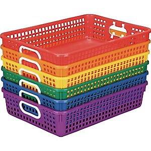 Really Good Stuff - 666001 Plastic Desktop Paper Storage Baskets for Classroom or Home Use – Plastic Mesh Baskets in Fun Rainbow Colors – 14.25” x 10” – (Set of 6)