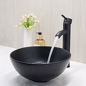 MEKKHALA 13 Inch Bathroom Ceramic Vessel Sink Round Matte Black Above Counter Wash Basin Bowl Combo With Black Mixer Faucet And Waste Drain Set