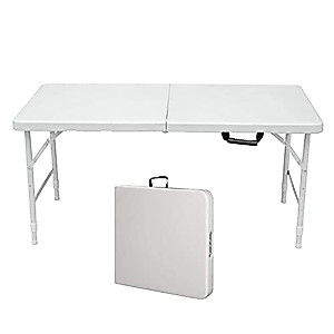 Icoud 4ft Plastic Folding Table Portable Heavy Duty White Dining Table Fold-in-Half for Camp Party Kitchen Indoor Outdoor