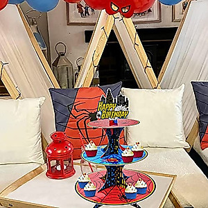 3 Tier Spider Cupcake Stand Superhero Spider Party Decorations Supplies for Kids Boys Themed Birthday Party