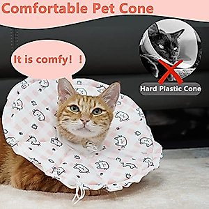 Crazy Felix Cat Cone, Soft Cat Cone Collar to Stop Licking and Scratching, Adjustable Recovery Cone for Cats After Surgery with Drawstring Design, Easy to Eat and Drink