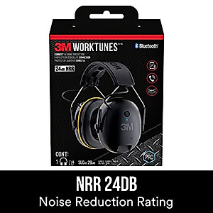 3M WorkTunes Connect Hearing Protector with Bluetooth Wireless Technology, 24 dB NRR, Hearing Protection Safety Earmuffs,Black