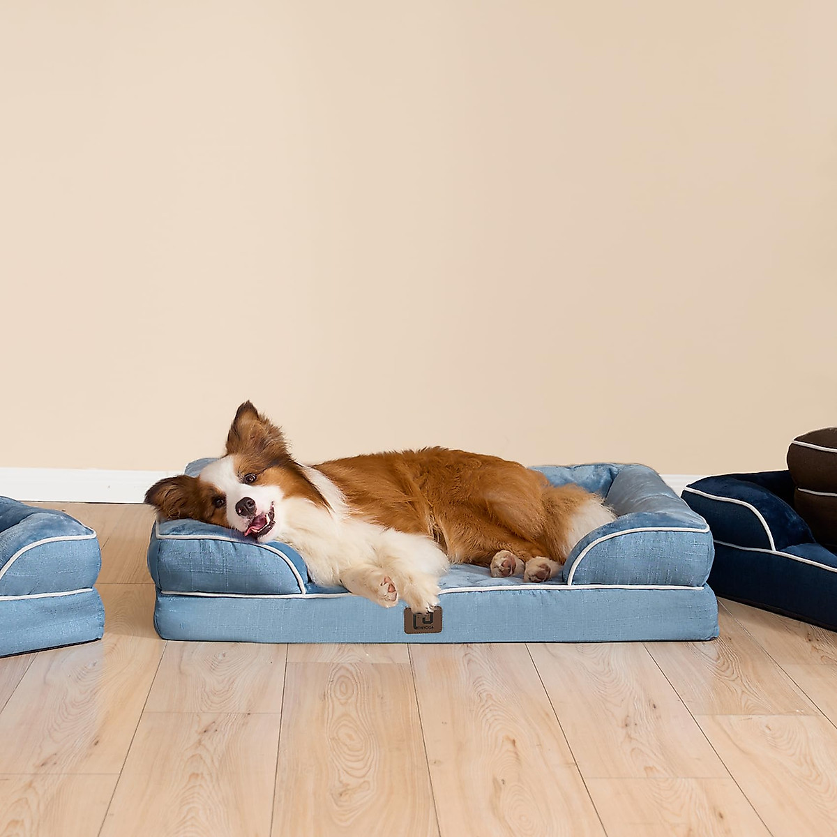 EHEYCIGA Orthopedic Dog Beds for Extra Large Dogs, Waterproof Memory Foam XL Dog Bed with Sides, Non-Slip Bottom and Egg-Crate Foam Big Dog Couch Bed with Washable Removable Cover, Washed Blue