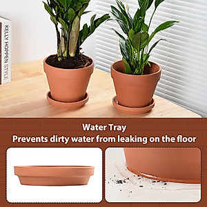 INGOFIN Terracotta Pots Set with Saucer - 2-Pack Ceramic Clay Planters with Drainage Hole, Garden Flower Succulent Pots with Tray for Indoor Outdoor Plants, 8 inch, Set of 2