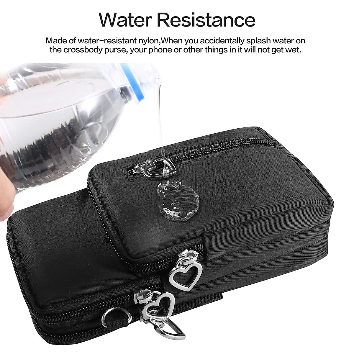 YICHEEY Nylon Cell Phone Purse Wallet Small Crossbody Phone Bag Pouch with Wrist Strap & Adjustable Shoulder Straps (Black)