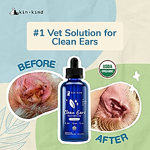 kin+kind Organic Ear Cleaner for Dogs - Made in The USA - Easy to Use & Mess-Free Dog Ear Drops for Wax, Odor, & Itchy Dog Ears w/Witch Hazel, Tea Tree Oil, & Aloe Vera - Ear Wash for Dogs(4 fl oz)