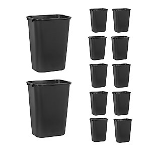 Rubbermaid Commercial Products Resin Wastebasket/Trash Can, 10-Gallon/41-Quart, Black, Plastic, for Bedroom/Bathroom/Office, Fits Under Desk/Sink/Cabinet, Pack of 12