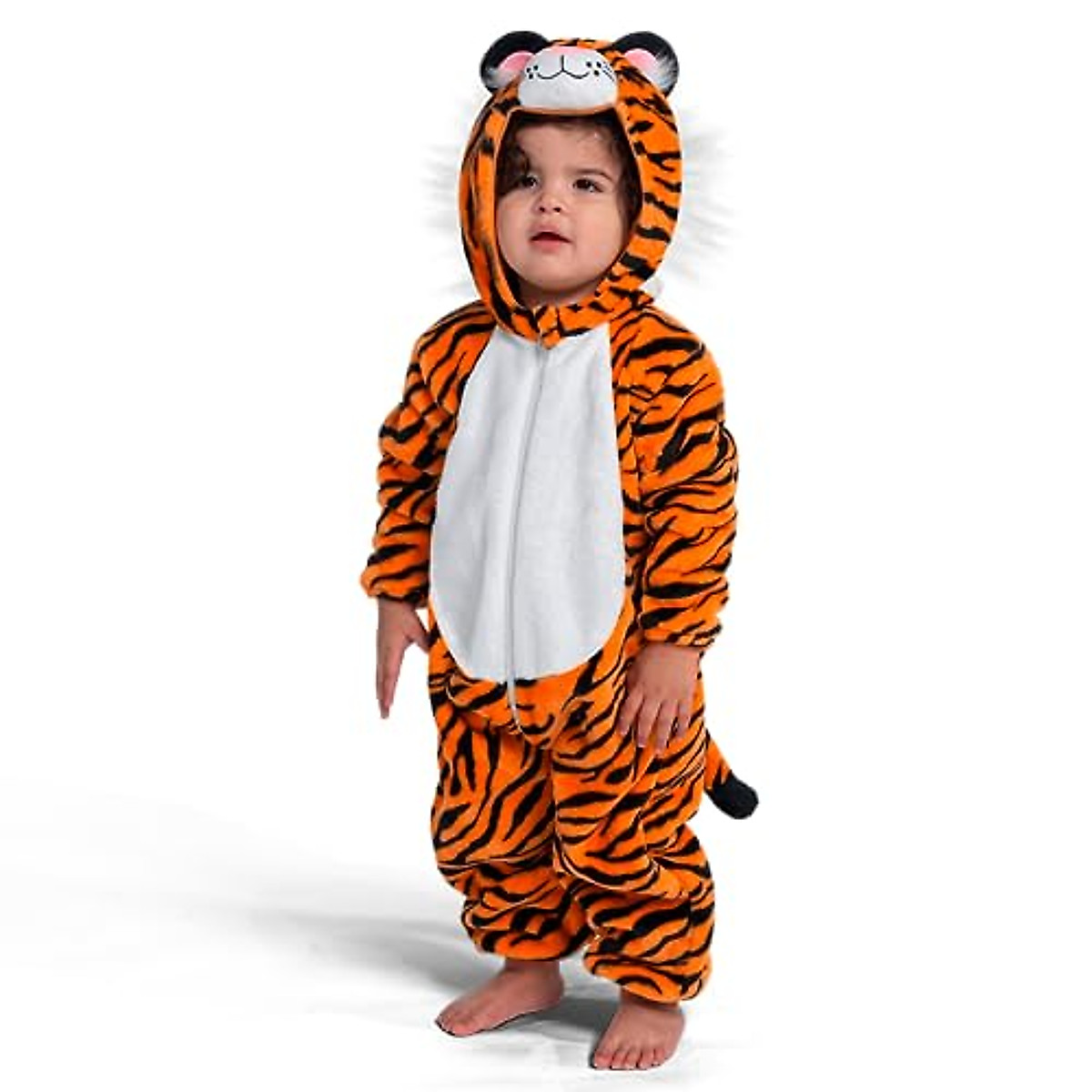 Spooktacular Creations Halloween Baby Tiger Costume, Toddler Unisex Pajama Jumpsuit, Zip-up Romper Plush for Toddler Animal Pajamas Dress Up