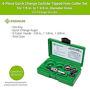 Greenlee 655 4-Piece Quick Change Carbide-Tipped Hole Cutter Set, 7/8" - 1-3/8"