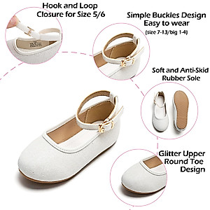 PHIRAMIN Toddler Flower Girl Glitter White Dress Shoes - Little Girl Ballet Flats Size 12 Wedding Party
