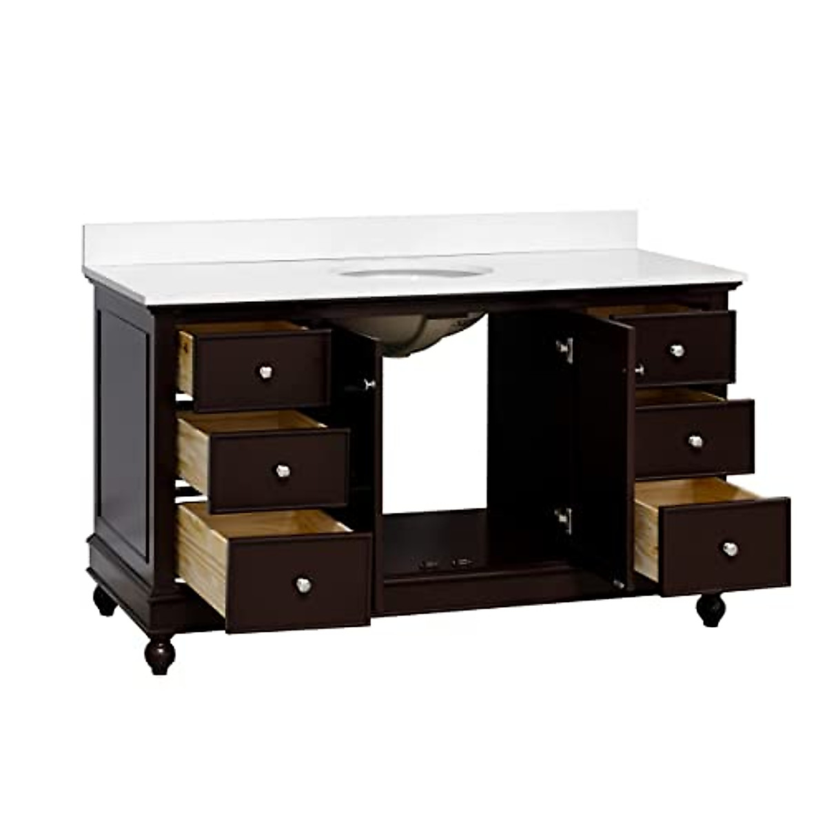 Kitchen Bath Collection Bella 60-inch Single Bathroom Vanity (Chocolate/Quartz): Includes Chocolate Cabinet with Stunning Quartz Countertop and White Ceramic Sink