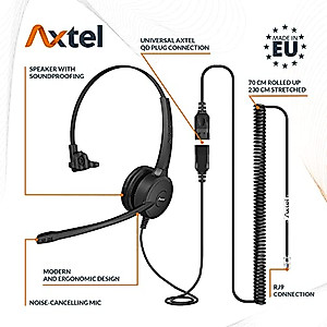 Axtel Bundle Prime Mono with AXC-04 Cable | Noise Cancellation - Compatible with Cisco 6900, 7800, 7900, 8800, 8900, 9900 Series Phones