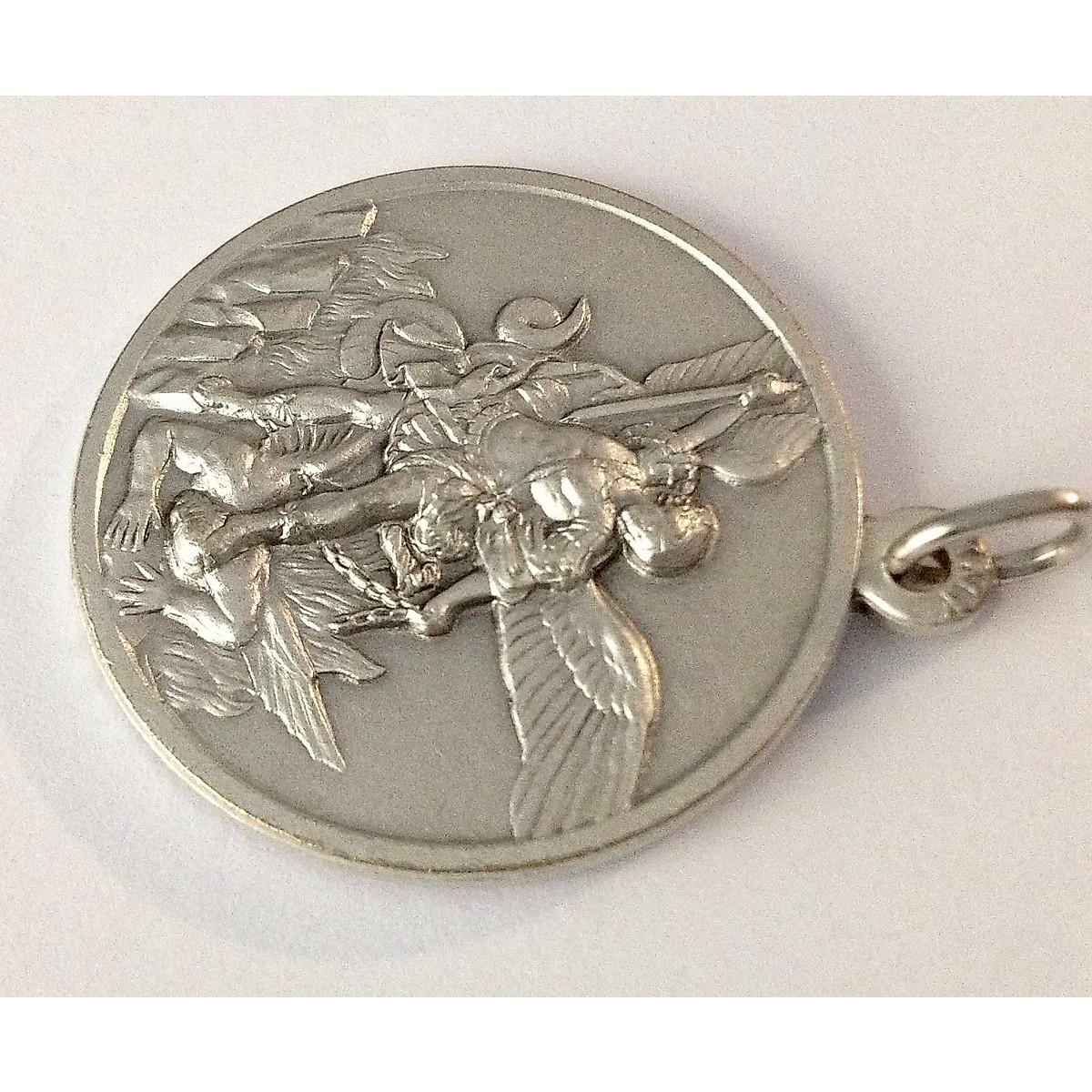 Saint Michael The Archangel Silver Tone Medal - BIg Size - 32 mm - Made in HIGH RELIEF