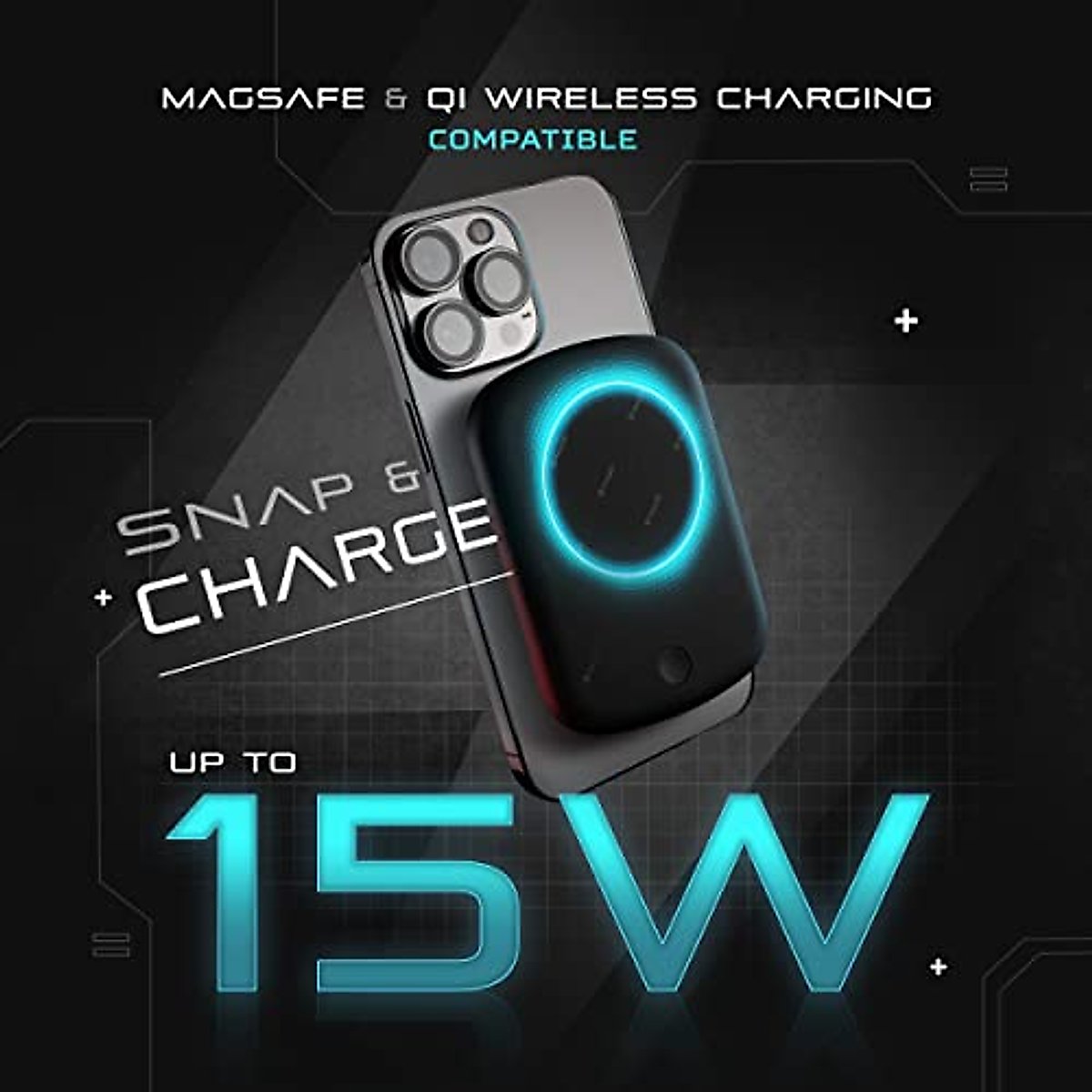 Futurizta Tech® Pixy Go MagSafe Compatible 15W Wireless Power Bank (10,000mAh,Midnight Black) Ultra Thin & Light 20W PD Wired Output 18W PD Input, Compatible with iPhone 14,13,12, AirPods and Pro