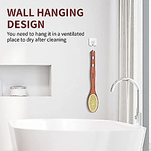 Metene Shower Brush with Upgrade 17-inch Rosewood Handle, Double-Sided Body Brush with Stiff and Soft Natural Bristles for Wet or Dry Brushing, Back Scrubber for Gentle Exfoliating and Clean Easily