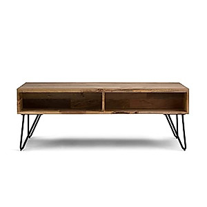 SIMPLIHOME Hunter SOLID MANGO WOOD and Metal 48 inch Wide Rectangle Industrial Contemporary Lift Top Coffee Table in Natural, for the Living Room and Family Room