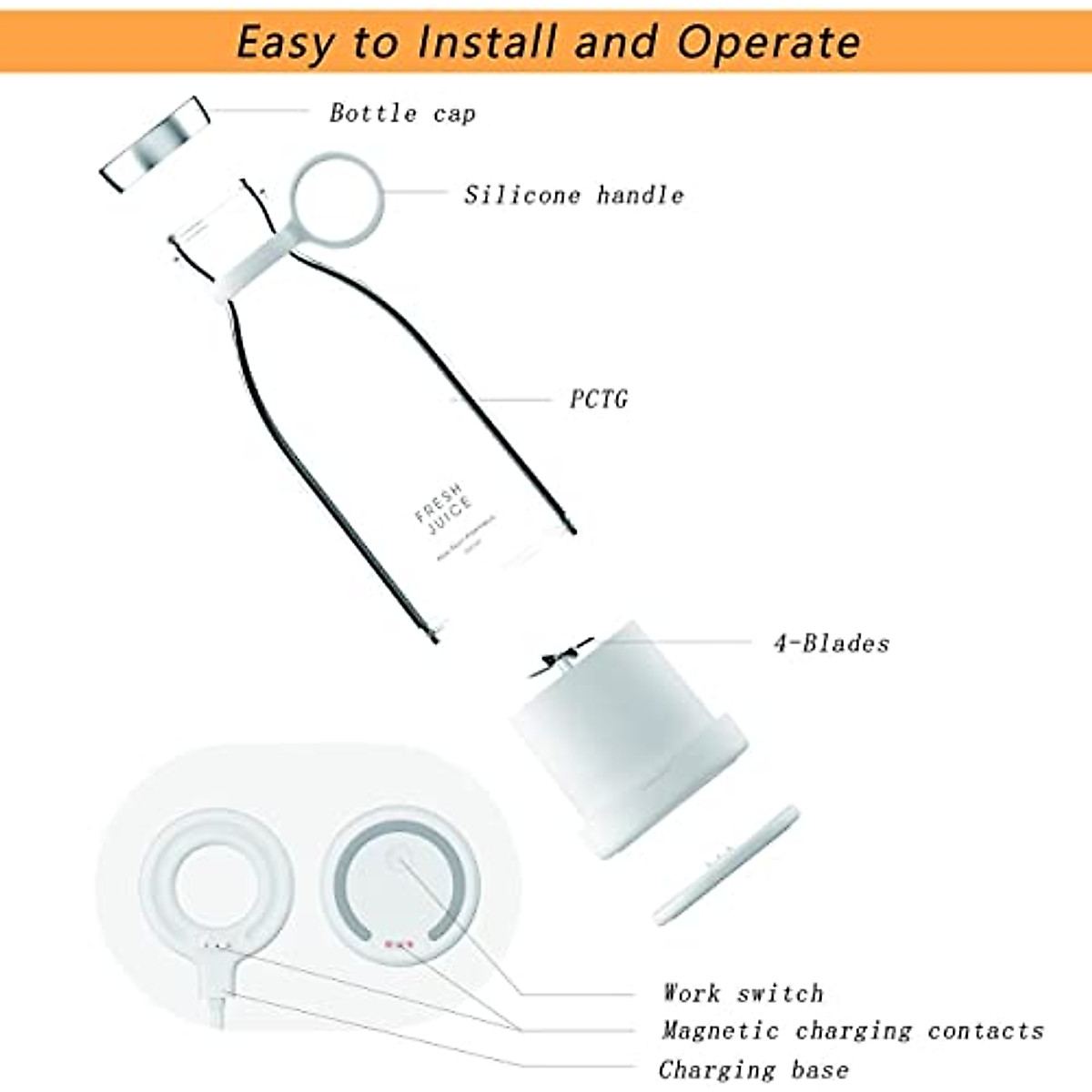 Portable Blender, Multifunctional Personal Size Blender with USB Rechargeable, Mini Smoothie Blender , Hand Blender for Home Office Gym Travel,A fancy gift (White)