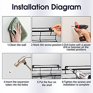 Huryfox 4 Pack Shower Caddy Hanging Bathroom Organizer Shelf Rust Proof Bathtub Accessories, Adhesive Basket Soap Rack Shampoo Toothbrush Holder Wall Organization (Black)