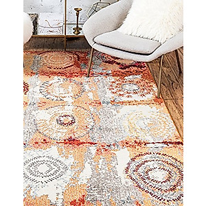 Unique Loom Estrella Collection Modern, Abstract, Light Colors, Distressed Area Rug, 5 ft x 8 ft, Orange/Beige