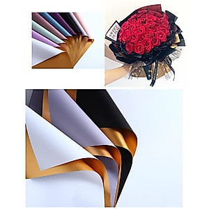 XICHEN 20 Sheets Florist Bouquet Supplies,DIY Crafts,Gift Packaging or Gift Box Packaging, Pearl film and Flow golden two-color Double sided flowers wrapping paper 22.8 * 22.8Inch (Black & Gold)