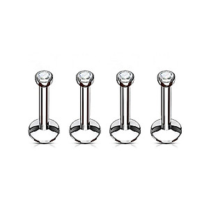 PIERCE ME (4pcs) Internally Threaded Labret Monroe Lip Tragus Surgical Steel 2mm CZ Ball 16 Gauge, 5/16" (8mm) 16g