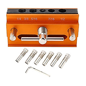 Drilling Guide, Self Centering Dowel Jig Kit Aluminum Alloy Orange 4 Holes Width Capacity Drill Positioner Adjustable Hand Tools, Drilling Holders
