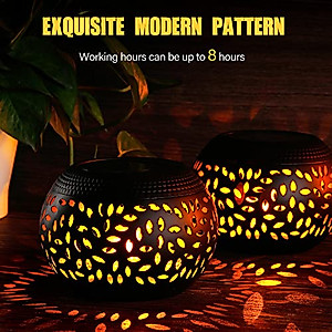 2 Pcs Solar Table Lantern Outdoor Waterproof Flickering Flame Solar Powered LED Light Black Decorative Metal Outdoor Lamp for Outside Indoor Desk Tabletop Bedroom Patio Garden Pathway Yard