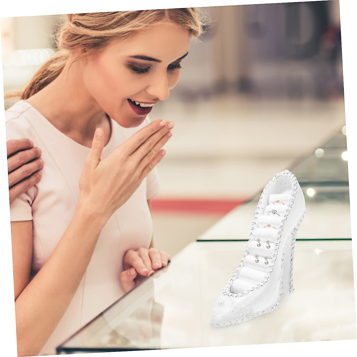 GARVALON Shoe Jewelry Display Shoe Ring Tray Jewelry Storage Box Jewelry Organizer Case Earrings Stand Resin Ring Holder High Heel Ring Display Case Shoe, Jewelry Displays Stand