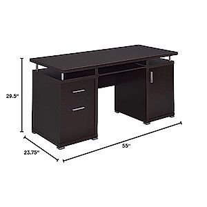 Coaster Home Furnishings Tracy Modern Contemporary 55-Inch 2-Drawer Home Office Computer Writing Desk Study Table with File Cabinet Storage Engineered Wood Eco-Friendly Laminate Brown 800107