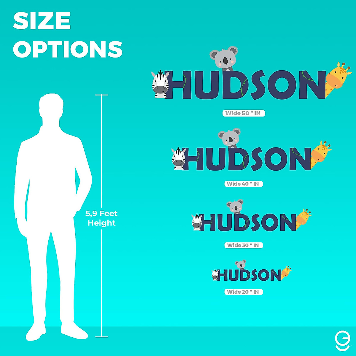 EGD Custom Name Jungle Animals Wall Decals I Safari Nursery Decor I Kids Wall Decals for Boys or Girls Bedroom I Jungle Theme Classroom Decor I Safari Birthday Decorations I Multiple Sizes Options