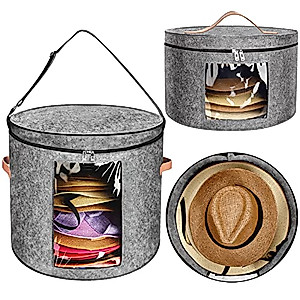 CAPHONT 2 Pack Huge Hat Box for Women & Men Hat Storage Boxes Foldable Felt Round Travel Hat Organizer Large Size (19" D x 17" H) & Small Size (17" D x 10" H) with Dustproof Lid for Various Hats